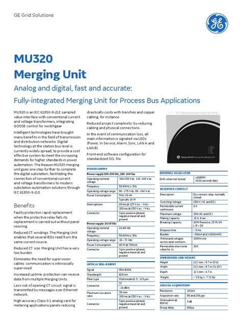 Mu320 Merging Unit Analog And Digital Fast And Accurate Fully Integrated Merging Unit For