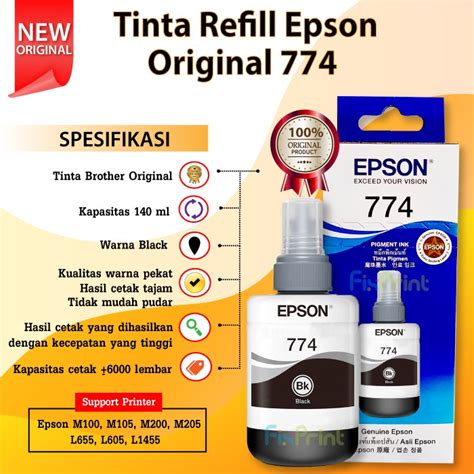 Jual Tinta Printer Epson Original 774 T774 T7741 Black Epson L1455