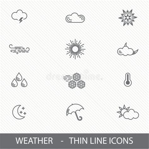 Thin Line Stroke Weather Icons Stock Illustration Illustration Of