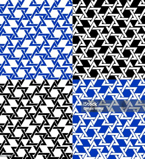 다윗 기호의 별과 원활한 패턴의 세트 하누카 장식 장식 이스라엘 국기의 육각형 별 벡터 연속무늬에 대한 스톡 벡터 아트 및 기타