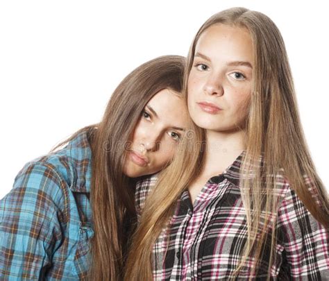Two Cute Teenagers Having Fun Together Isolated On Stock Image Image Of Female Adult