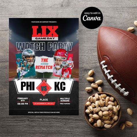 Super Bowl Party Flyer Template Etsy