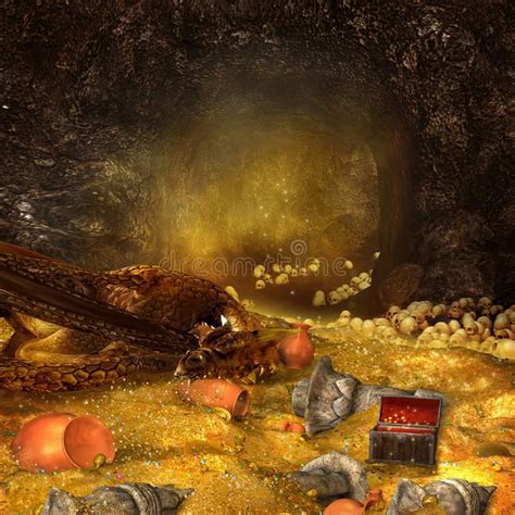Dragon S Cave Fantasy Mountain Cave With A Heap Of Gold And Sleeping