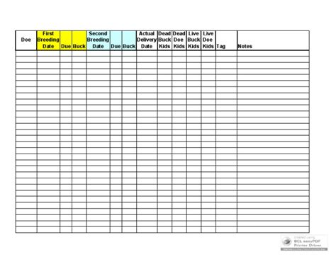 Breeding And Birthing Chart Pdf
