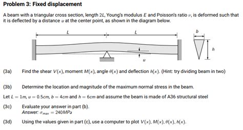 Solved Problem Fixed Displacement A Beam With A Chegg Com