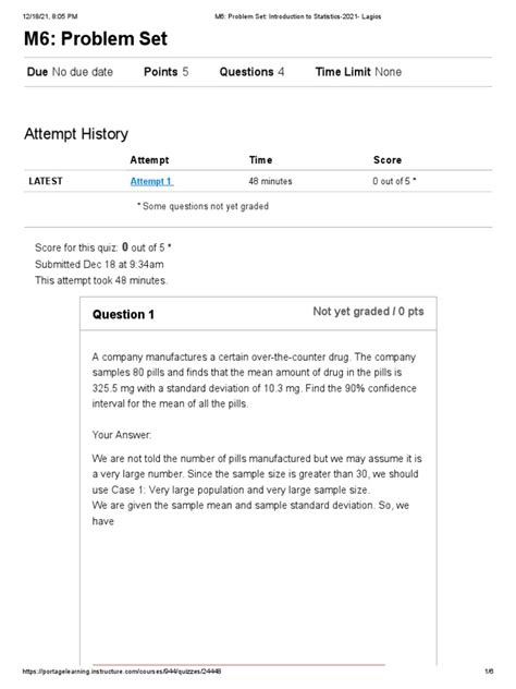M6 Problem Set Introduction To Statistics 2021 Lagios Pdf