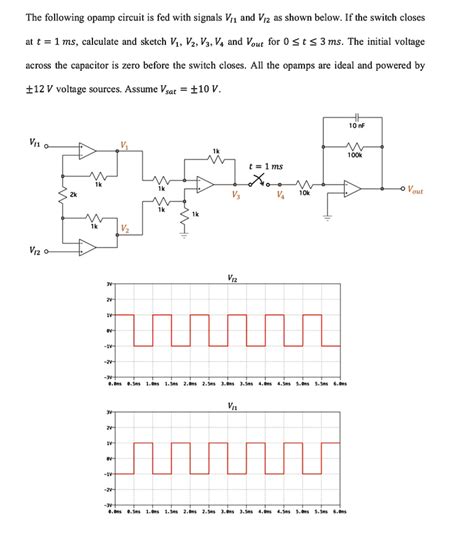 The Following Opamp Circuit Is Fed With Signals V11 And V12 As Shown Below If The Switch Closes