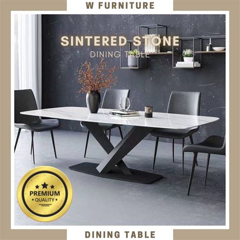 Wfurniture Sintered Stone X Shape Dining Table Set Meja Makan Meja Batu