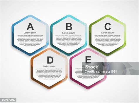 5 가지 옵션이있는 비즈니스 인포 그래픽 디자인 템플릿 워크플로 레이아웃 다이어그램 보고서에 사용할 수 있습니다 육각형에 대한