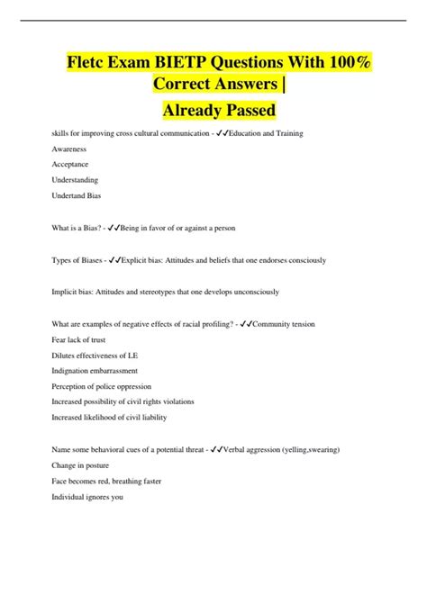 Fletc Exam Bietp Questions With 100 Correct Answers Already Passed