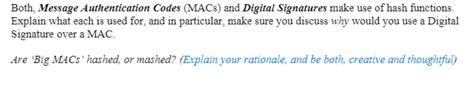 Solved Both Message Authentication Codes Macs And Digital