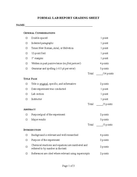 Alum Formal Report Grading Rubric FORMAL LAB REPORT GRADING SHEET Studocu