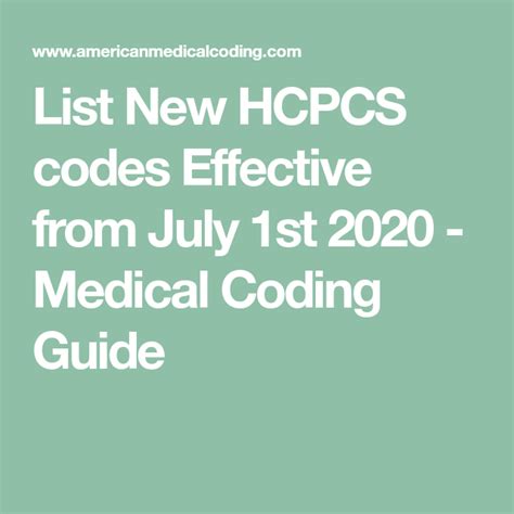 List New Hcpcs Codes Effective From July 1st 2020 Medical Coding