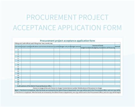 Procurement Project Acceptance Application Form Excel Template And