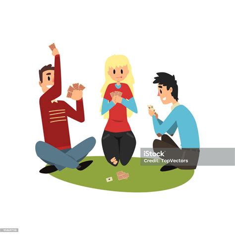 함께 좋은 시간을 보내고 친구는 흰색 바탕에 그림을 벡터 두 남자와 여자 카드 게임 개념에 대한 스톡 벡터 아트 및 기타 이미지 개념 교육 남자 Istock