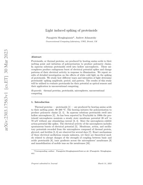 Pdf Light Induced Spiking Of Proteinoids