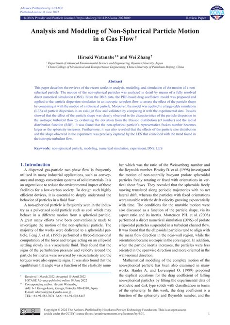 Pdf Analysis And Modeling Of Non Spherical Particle Motion In A Gas Flow