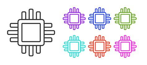 흰색 배경에 격리 된 마이크로 회로 Cpu 아이콘블랙 라인 컴퓨터 프로세서 회로 기판칩 또는 Cpu 마이크로 프로세서 다채로운 아이콘을 설정합니다 벡터 0명에 대한 스톡