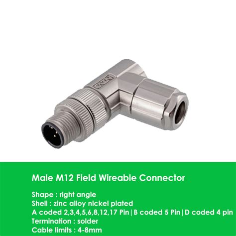 Male M12 Right Angle Connector Field Wireable Shine Industry