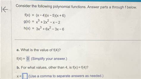 Solved Consider The Following Polynomial Functions Answer