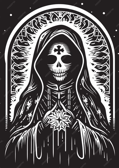 Floral Santa Muerte Design Emblem Traditional Santa Muerte Vector