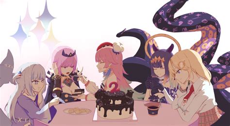 Safebooru 5girls Absurdres Bangs Black Hair Bloop Gawr Gura Blue