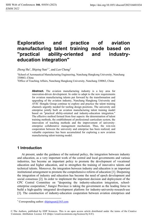 Pdf Exploration And Practice Of Aviation Manufacturing Talent Training Mode Based On