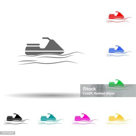 물 스쿠터 멀티 컬러 스타일 아이콘입니다 Ui 및 Ux 웹 사이트 또는 모바일 응용 프로그램에 대한 간단한 문양 여름 즐거움 아이콘의 평면 벡터 0명에 대한 스톡 벡터 아트