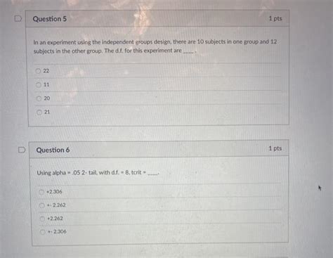 Solved D Question 5 1 Pts In An Experiment Using The