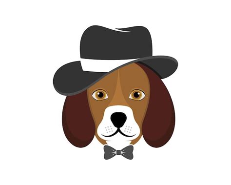 검은 모자와 나비 넥타이와 개 머리 프리미엄 벡터