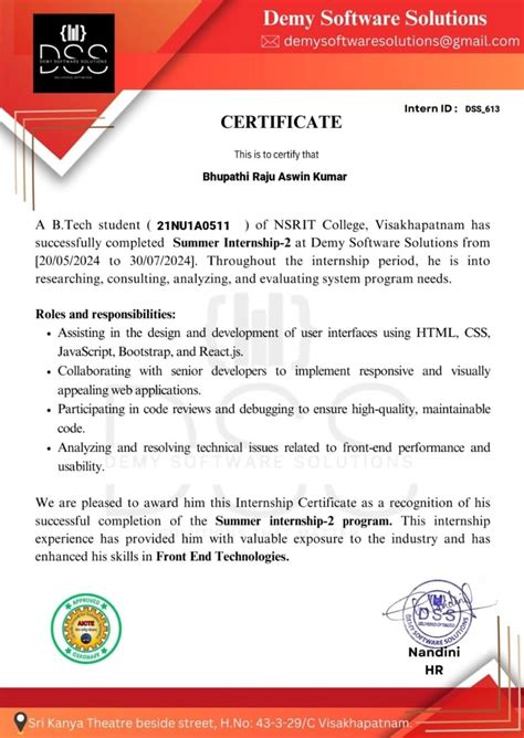 aswin kumar bhupathi raju on linkedin internship frontenddevelopment webdevelopment