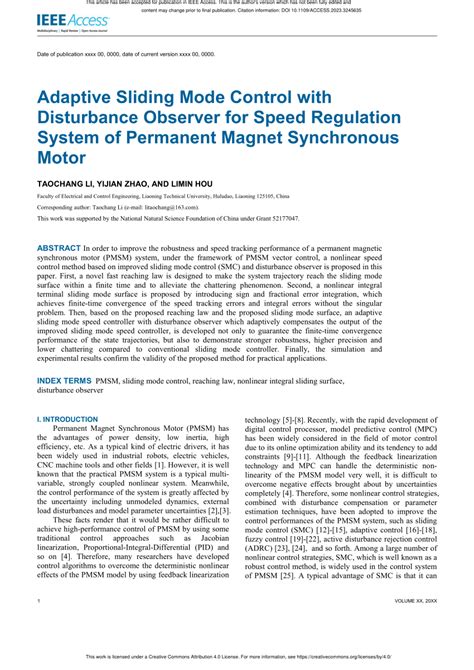 Pdf Adaptive Sliding Mode Control With Disturbance Observer For Speed Regulation System Of