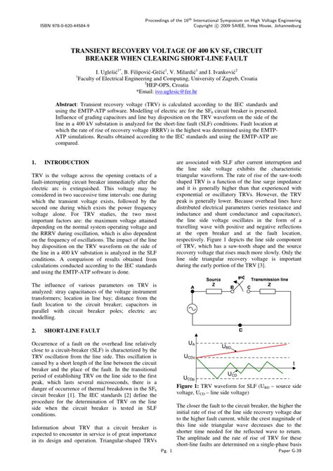 Pdf Transient Recovery Voltage Of 400 Kv Sf6 Circuit Breaker When