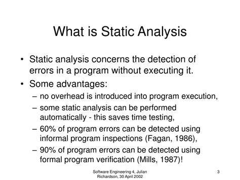 Ppt Static Analysis Software Engineering 4 12 2hx3 Julian Richardson