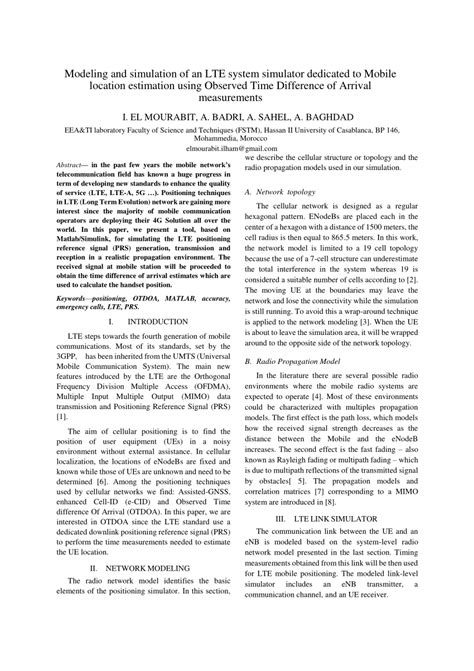 Pdf Modeling And Simulation Of An Lte System Simulator Dedicated To Mobile Location Estimation