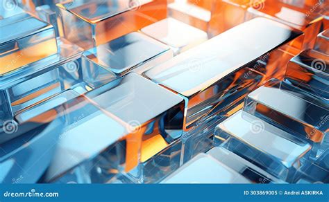 abstract glass composition 3d render of geometric shapes made of reflective and refractive