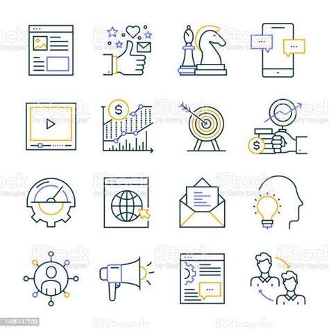 마케팅 전략 라인 아이콘 편집 가능한 스트로크 브랜드 마케팅 콘텐츠 마케팅 글로벌 마케팅 인바운드 마케팅 디지털 마케팅 대화형 0명에 대한 스톡 벡터 아트 및 기타 이미지