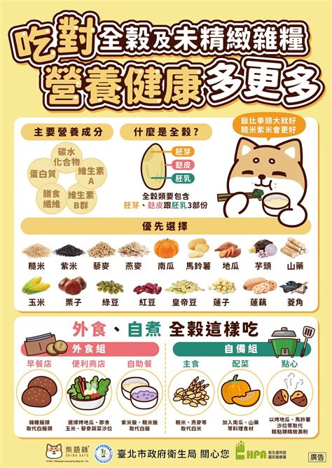 臺北市政府衛生局 衛教文宣 吃對全穀及未精製雜糧 營養健康多更多