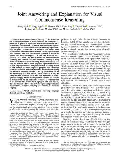 Joint Answering And Explanation For Visual Commonsense Reasoning Pdf Reason Statistical