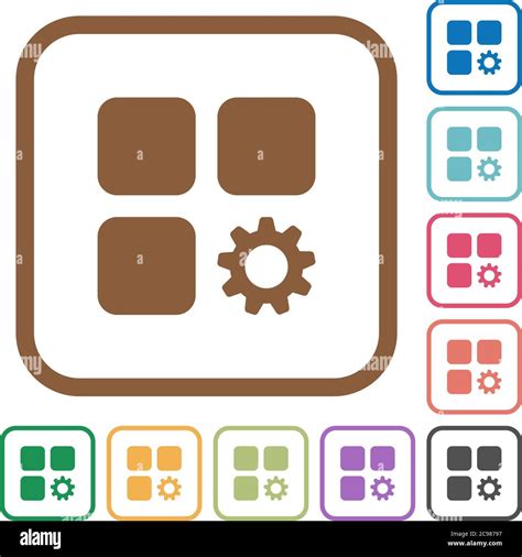 component settings simple icons in color rounded square frames on white