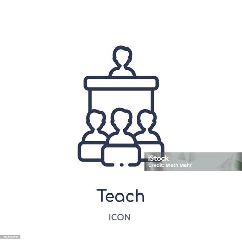 교육 개요 컬렉션의 선형 티치 아이콘 얇은 라인은 흰색 배경에 고립 된 벡터를 가르칩니다 가 르 친다 유행 삽화 교사 교육 관련 직업에 대한 스톡 벡터 아트 및 기타 이미지