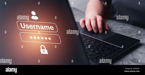 Woman Use Laptop With Hologram Interface For Login With Password Cyber Security Concept Data