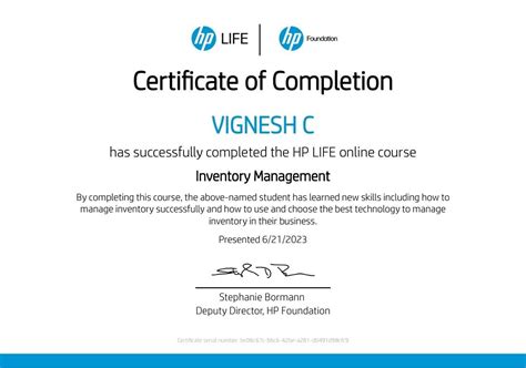 Vignesh C On Linkedin Completed Inventory Management Course On Hplife