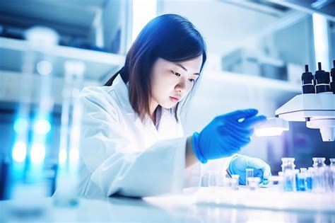 Premium Ai Image Asian Female Scientist In Laboratory Ai Generated