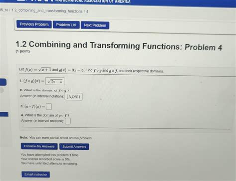 Solved 12 Combining And Transforming Functions Problem 4