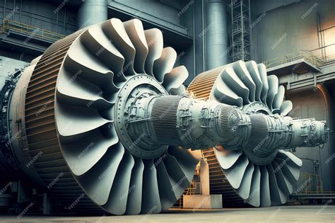 원자력 발전소에서 원자로의 강력한 대형 터빈 프리미엄 사진