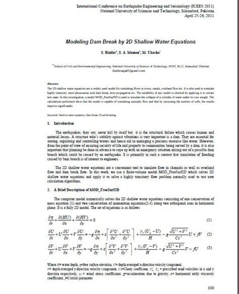Pdf Modeling Dam Break By 2d Shallow Water Equations
