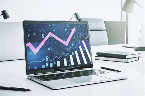 현대 노트북 화면 외환 및 투자 개념에 위쪽 화살표와 추상적 인 창조적 인 금융 그래프 3d 렌더링 0명에 대한 스톡 사진 및 기타 이미지 Istock