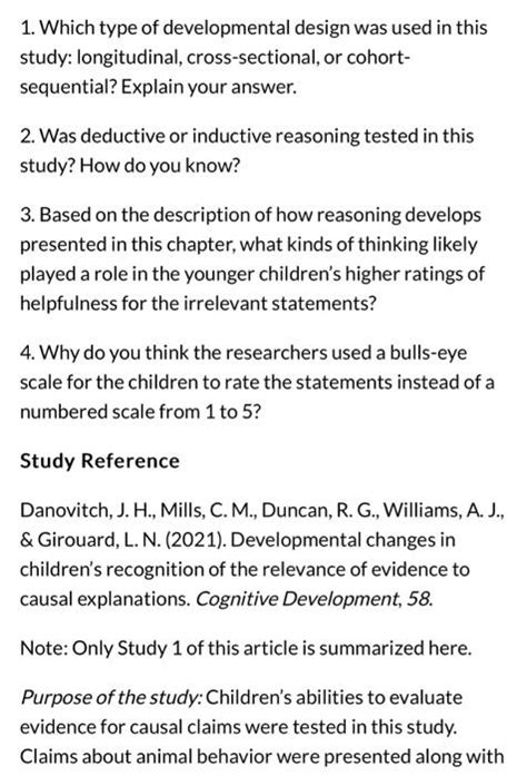 Solved 1 Which Type Of Developmental Design Was Used In