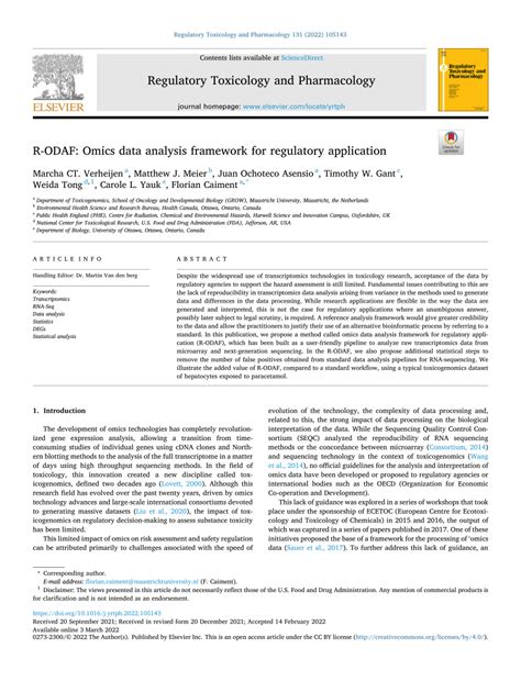 Pdf R Odaf Omics Data Analysis Framework For Regulatory Application